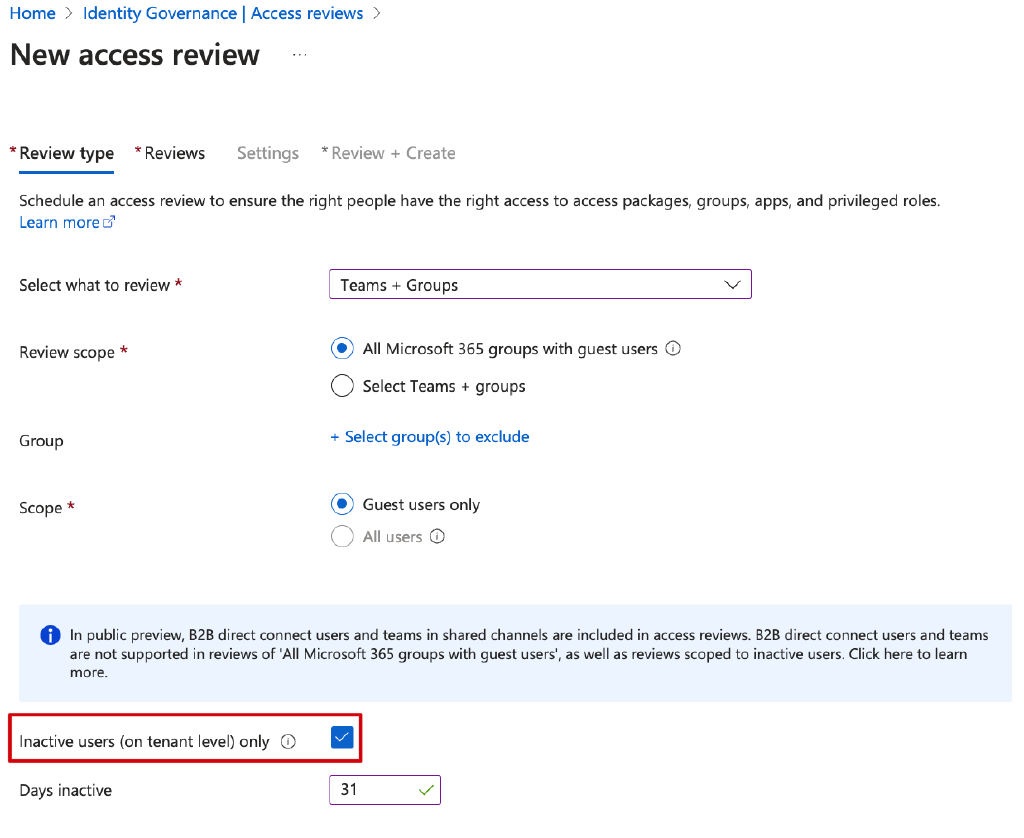 Azure Access Review Inactive Guest Users